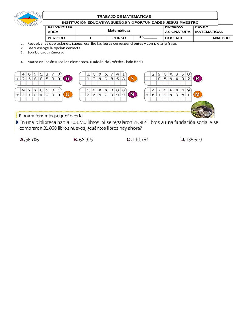 Actividades de Matemáticas 4° Grado | PDF