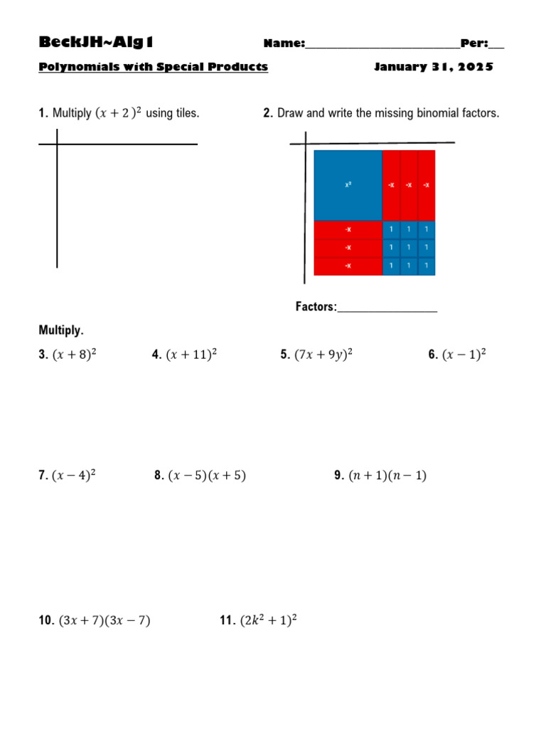Ws Polynomial Special Products Practice | PDF