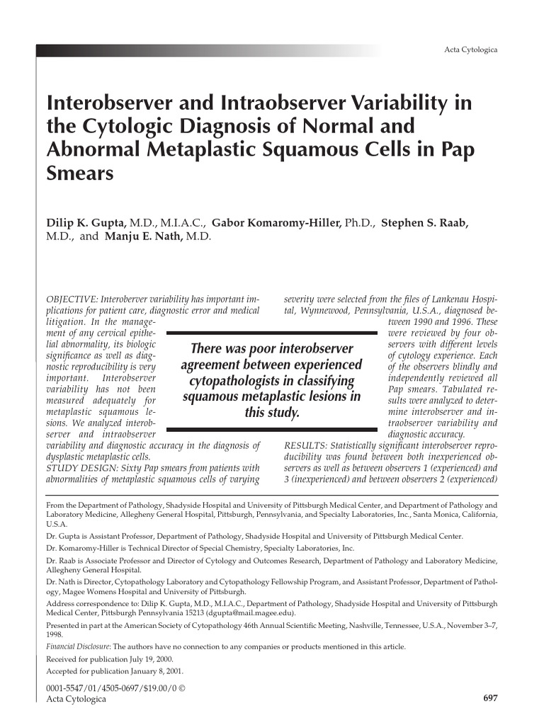 Interobserver and Intraobserver Variability in The Cytologic Diagnosis ...