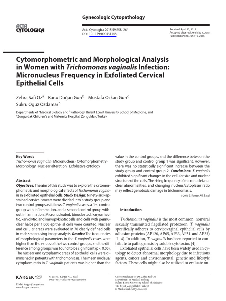 Cytomorphometric and Morphological Analysis in Women With Trichomonas ...