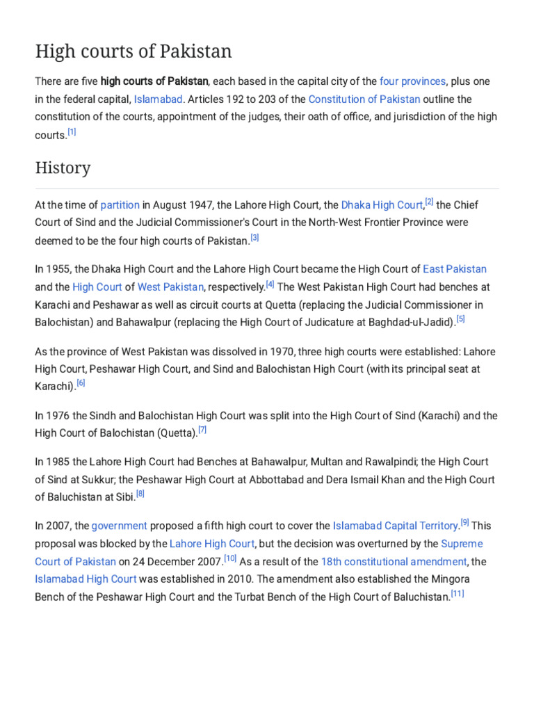 Overview of Pakistan's High Courts | PDF | Public Law | Separation Of ...