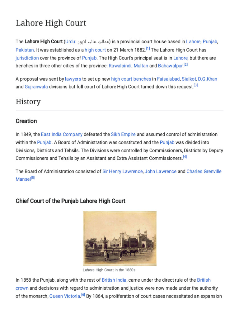 Lahore High Court Overview and History | PDF | Separation Of Powers ...