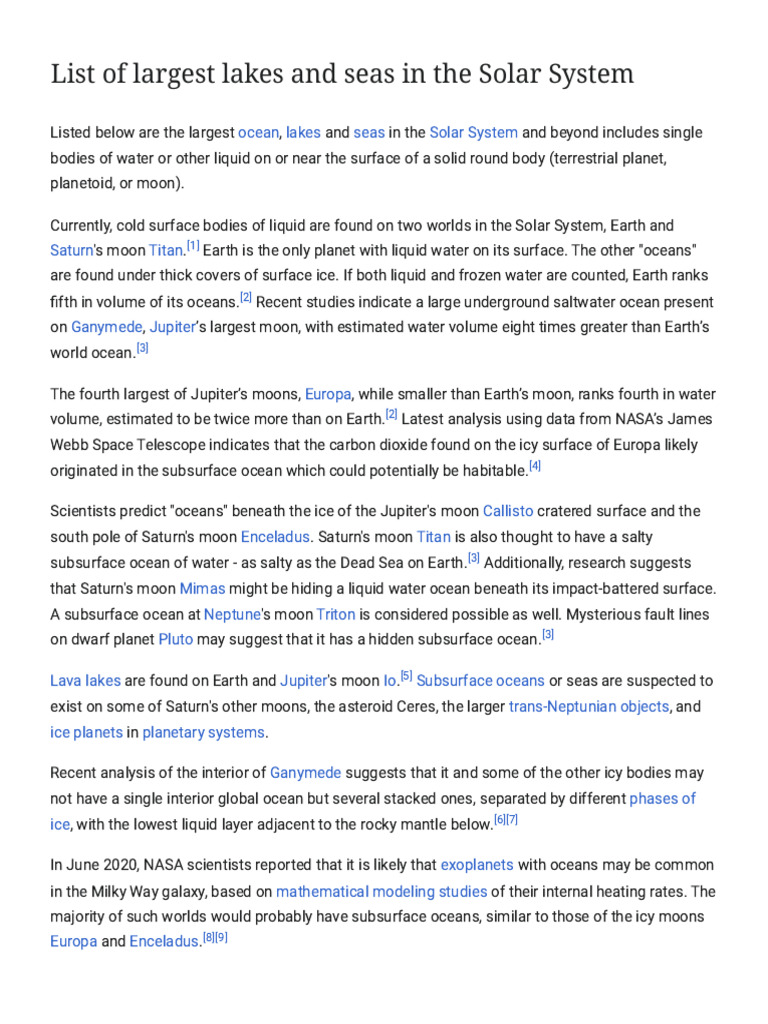 List of Largest Lakes and Seas in the Solar System - Wikipedia | PDF ...