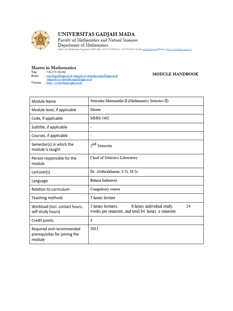 Statistika Matematika II Module Handbook | PDF | Statistics ...