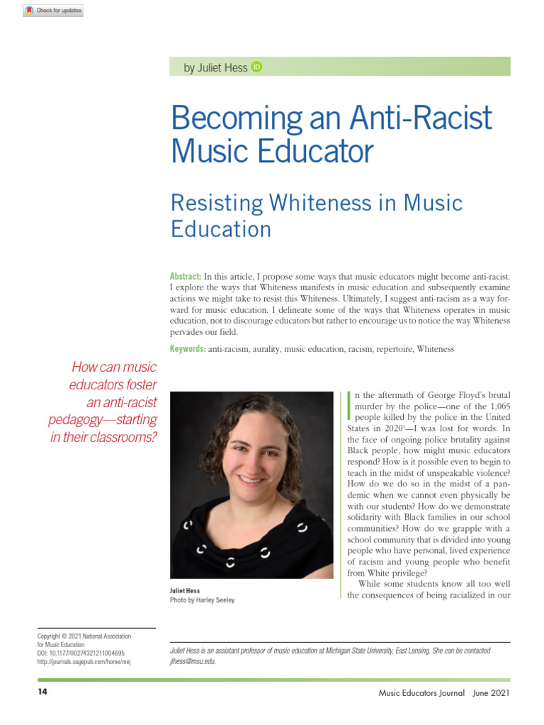 Becoming an Anti-Racist Music Educator Resisting Copy | PDF ...
