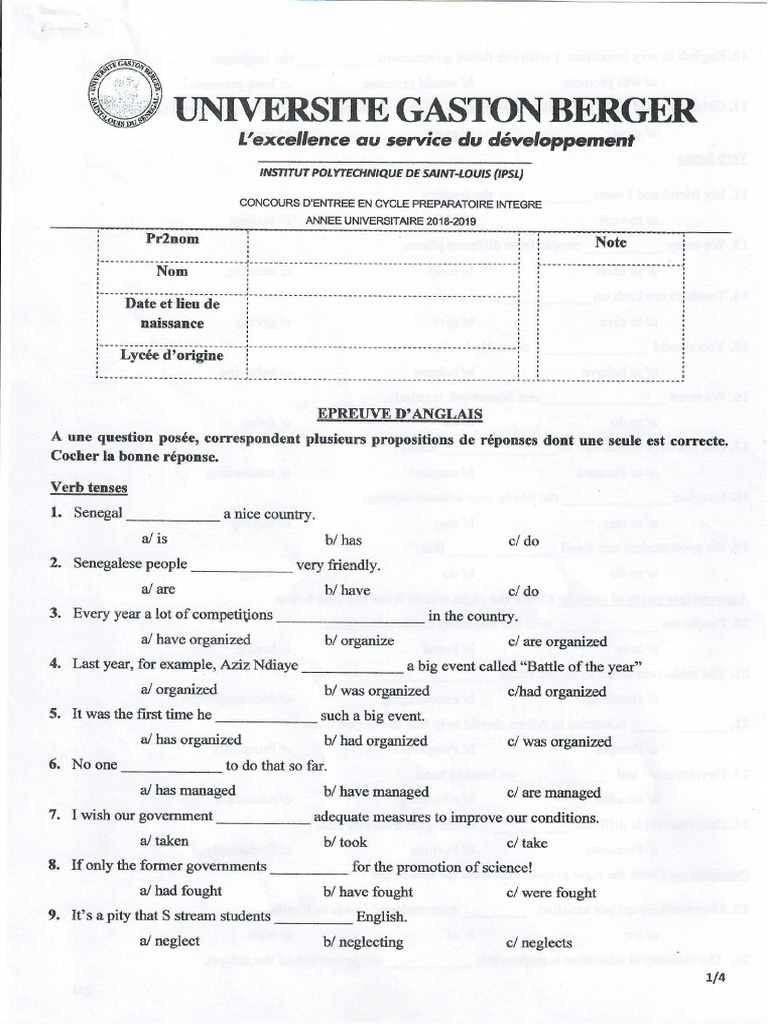 Epreuves Concours D'entrée À l'IPSL Session 2020 | PDF