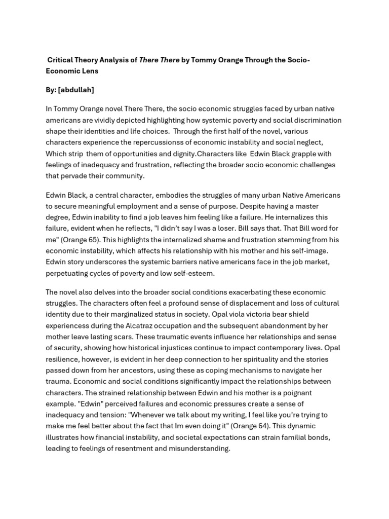 Critical Theory Analysis of There There by Tommy Orange Thro | PDF ...