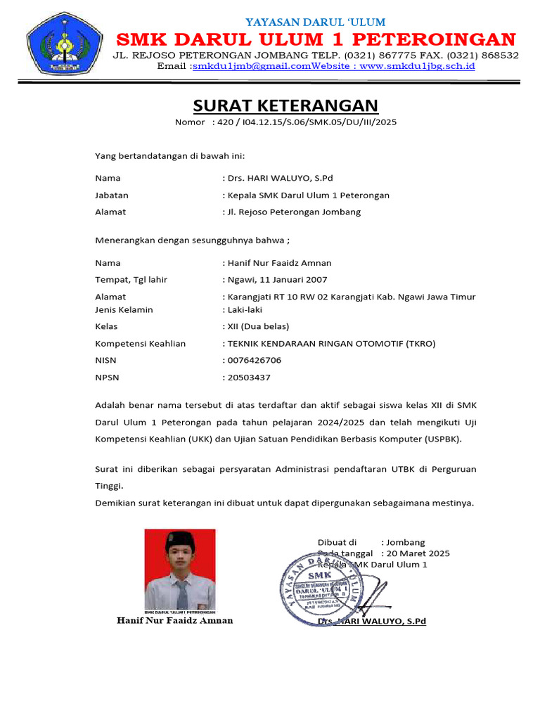 Surat Keterangan Hanif | PDF