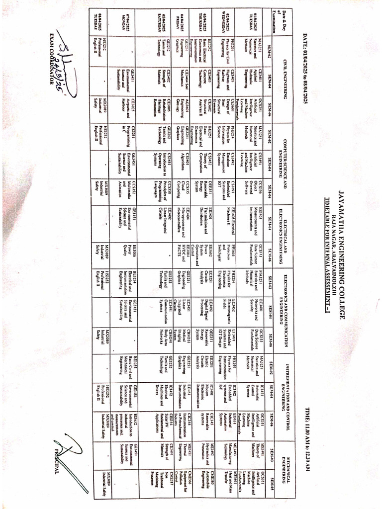 Timetable Internal Assessment 1 2025 | PDF