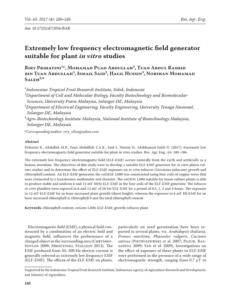 Extremely Low Frequency Electromagnetic Field Generator Suitable For Plant Studies | PDF ...