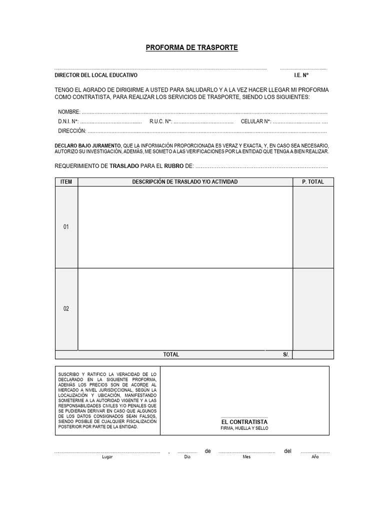 Formato - Proforma de Trasporte | PDF