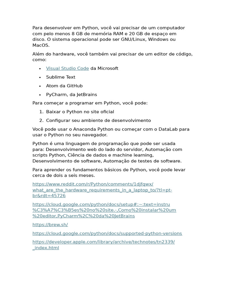 Requisitos para Desenvolver em Python | PDF