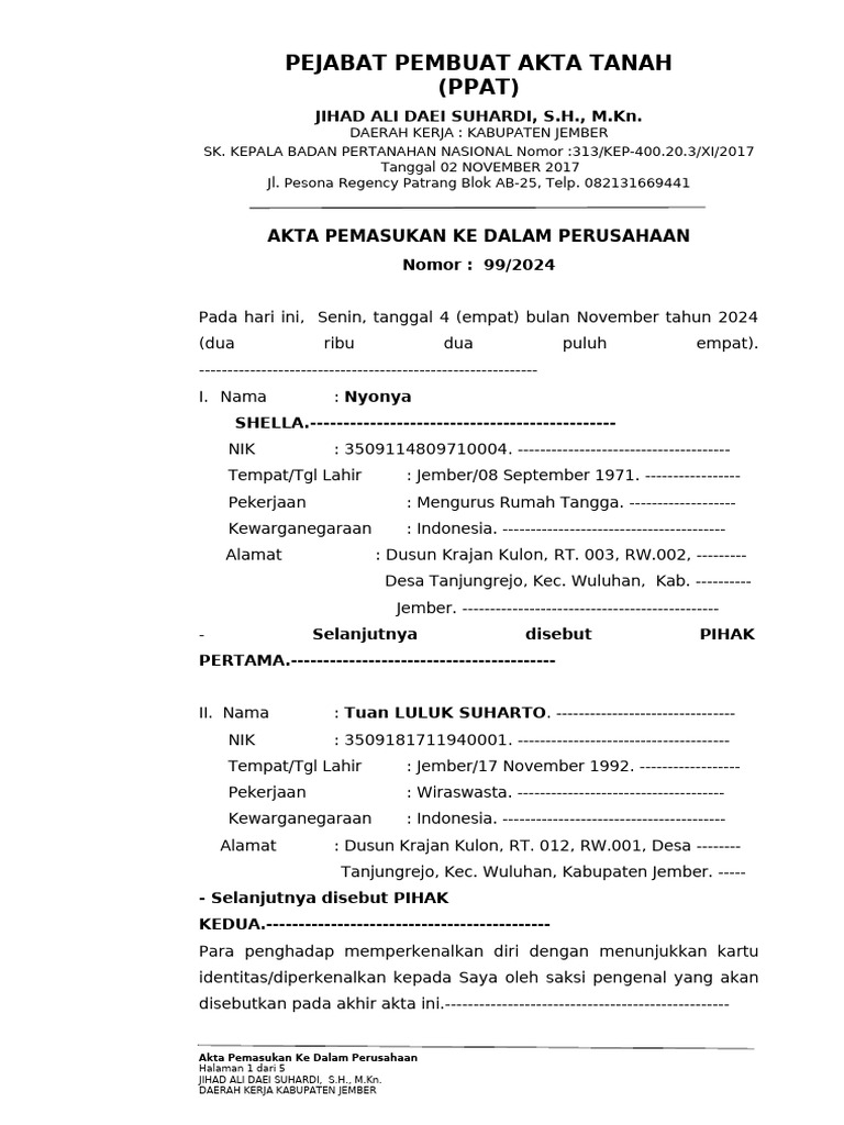 Akta Inbreng (Print) | PDF