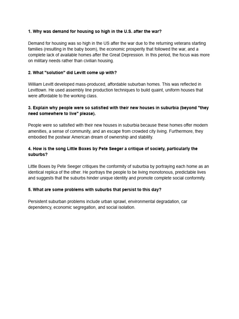 1950's Suburbs Homework | PDF