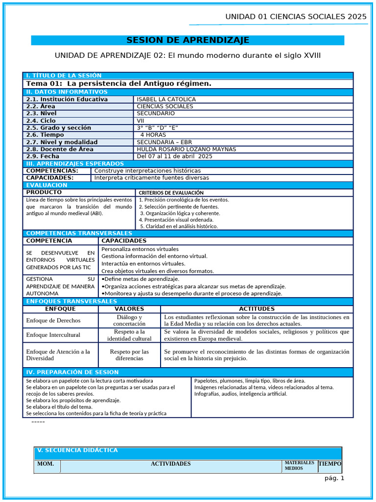 3° Sec. Sesion Actv 01. CC - SS 2025 | PDF | Aprendizaje | Maestros