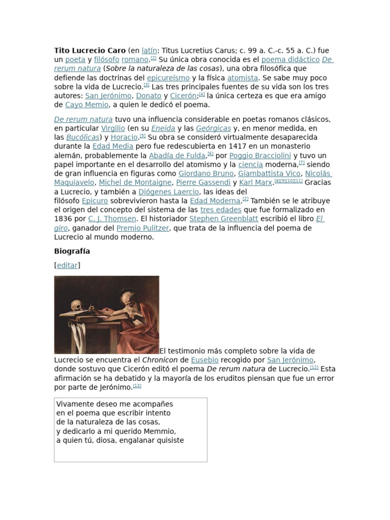 Biografía de Tito Lucrecio Caro | PDF | Lucrecio