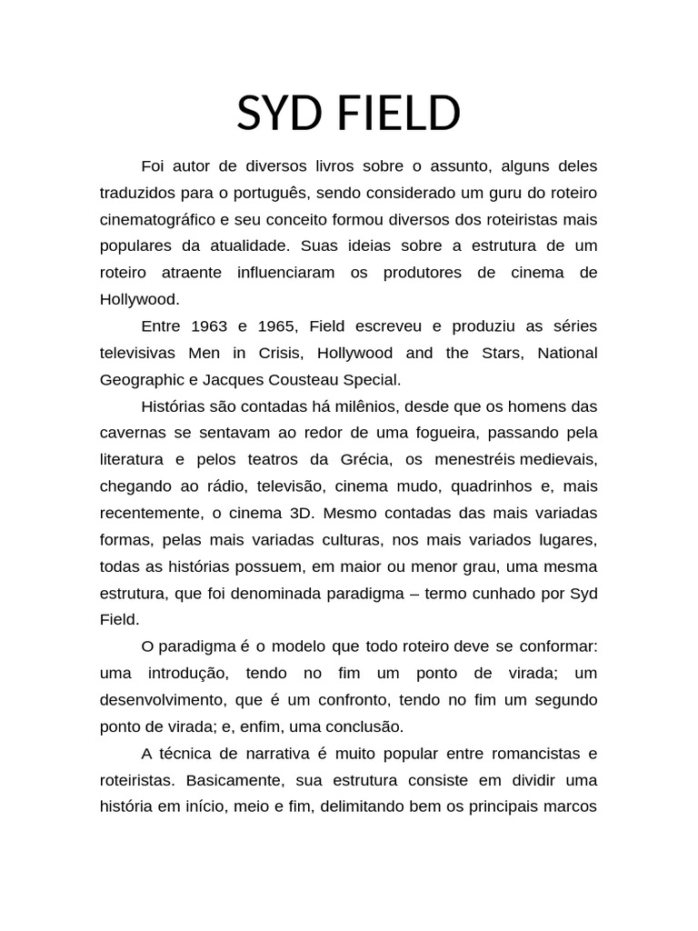 Paradigma de Syd Field no Roteiro | PDF