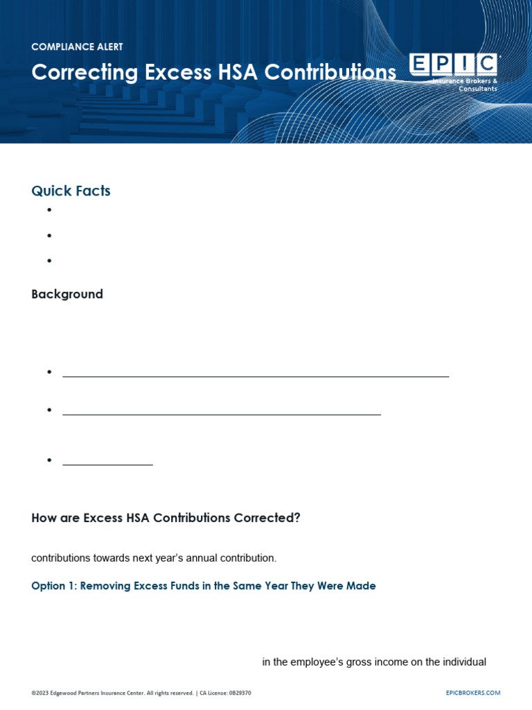 Correcting Excess HSA Contributions Guide | PDF | Health Savings Account | Individual Retirement ...