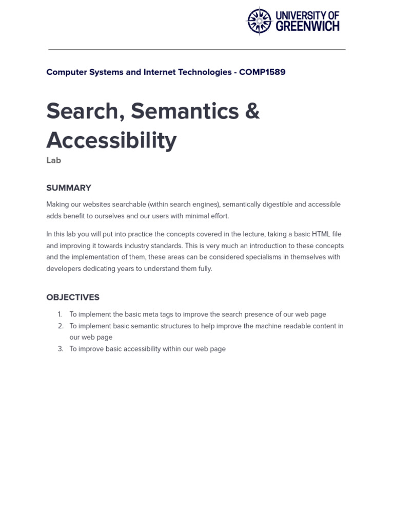 COMP1589 - Search, Semantics - Accessibility | PDF | Html | World Wide Web