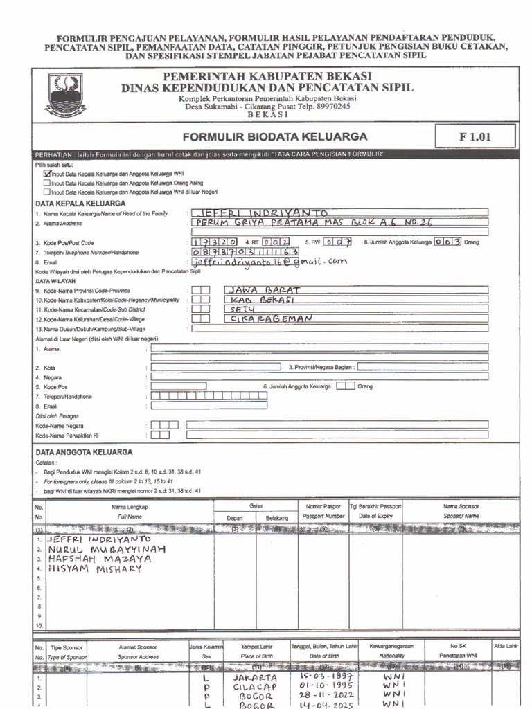 Formulir F1. 01 | PDF