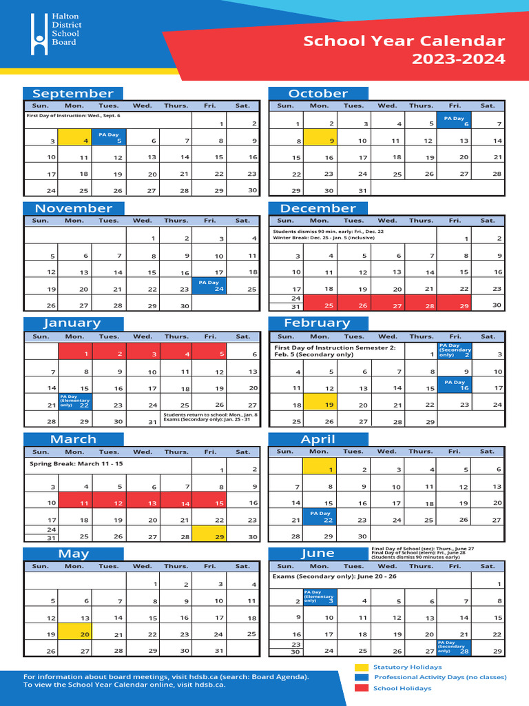 HDSB Calendar Digital 2023 2024 | PDF | Educational Stages | Schools