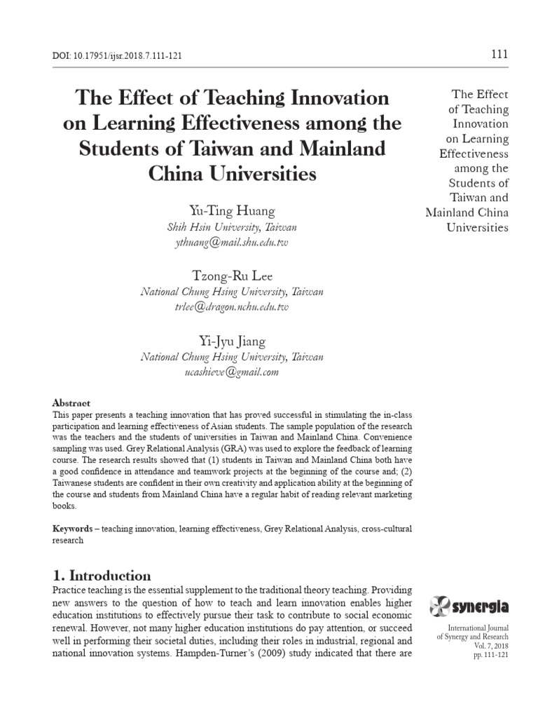 Teaching Innovation's Impact on Learning | PDF | Learning | Teachers