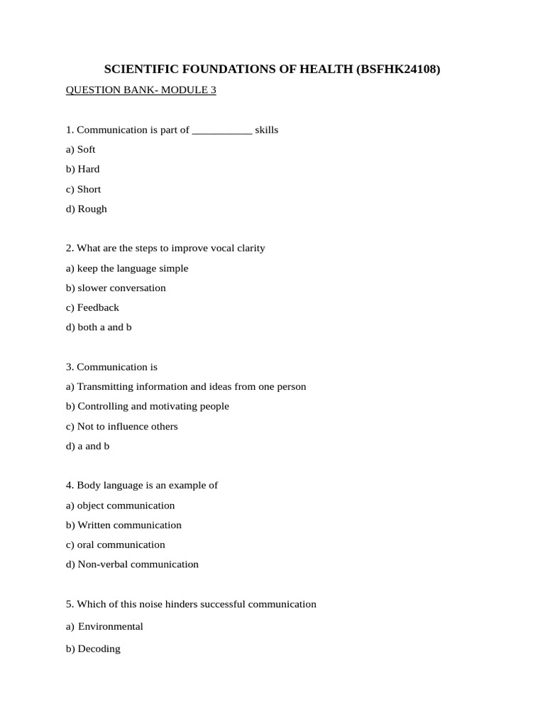 SFH Question Bank-Module 3 | PDF | Communication | Friendship