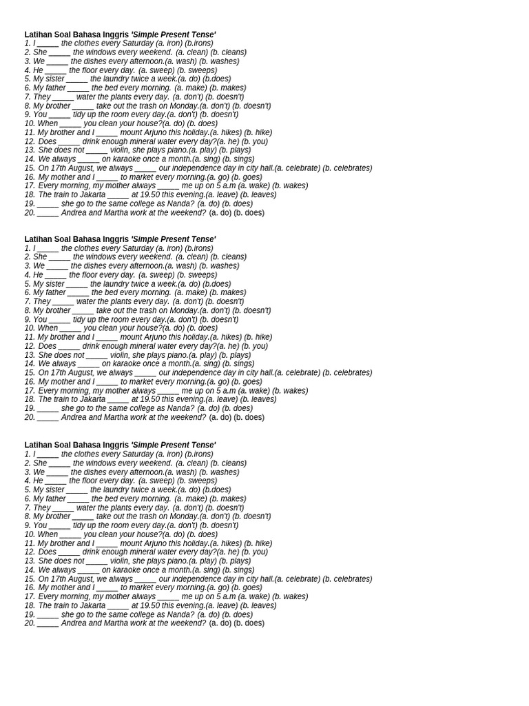 Latihan Soal Bahasa Inggris Simple Present tense | PDF