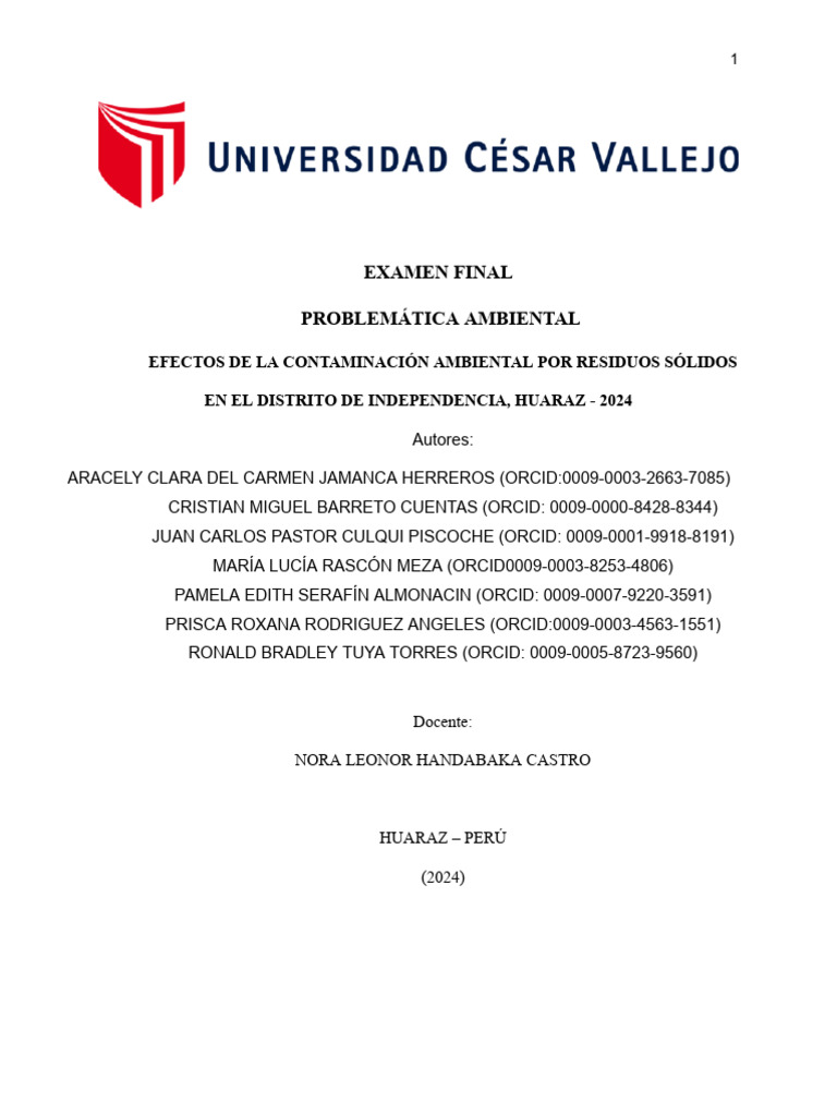Final - Informe de Estudio de Problemática Ambiental | PDF | Residuos | Contaminación
