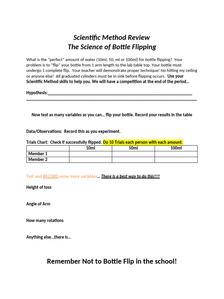 Scientific Review Lab - Bottle Flipping | PDF