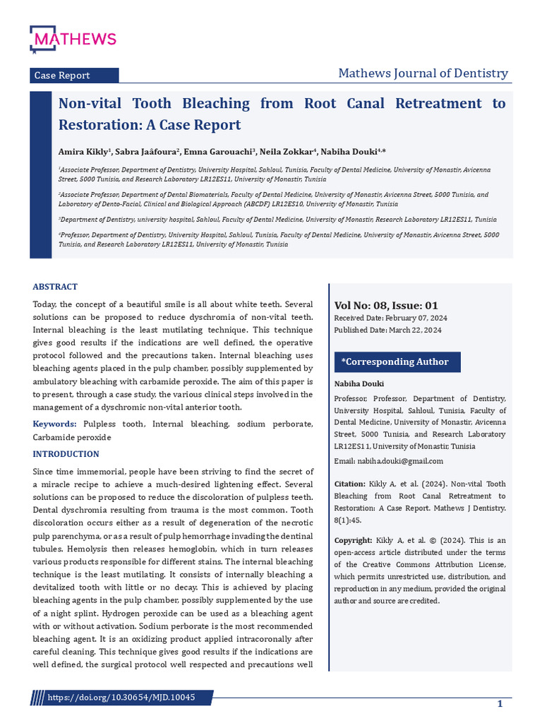 Non Vital Tooth Bleaching From Root Canal Retreatment To Restoration A ...