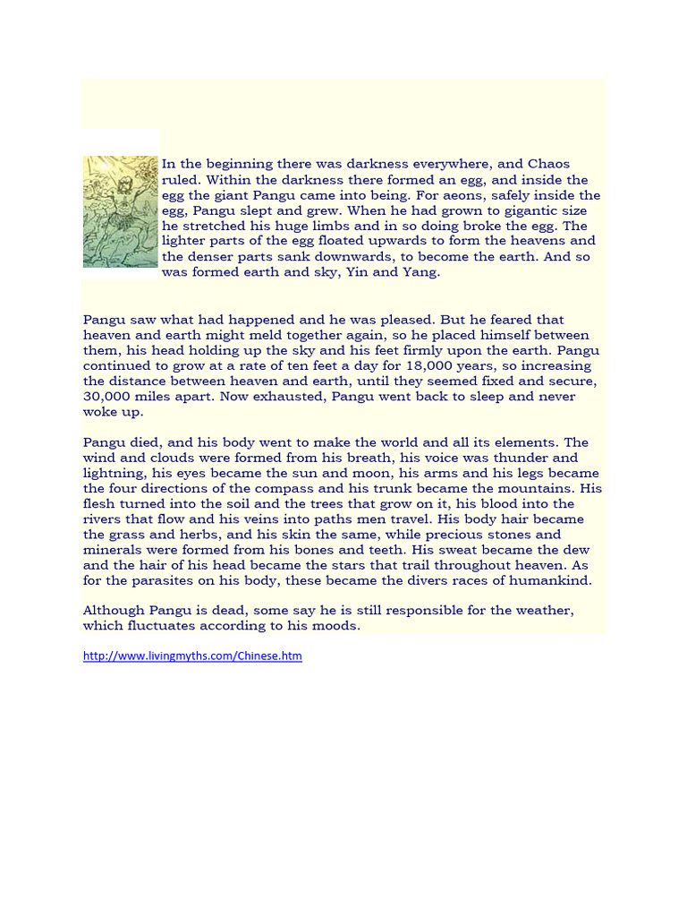 Pangu and The Creation of The World | PDF