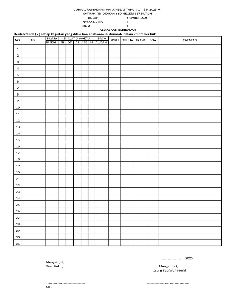 Jurnal Kegiatan Bulan Ramadan SDS It Khoiru Ummah Tahun 2025 | PDF