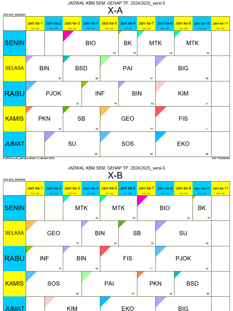 1. Jadwal Kbm Siswa Sem. Genap_v5 | PDF