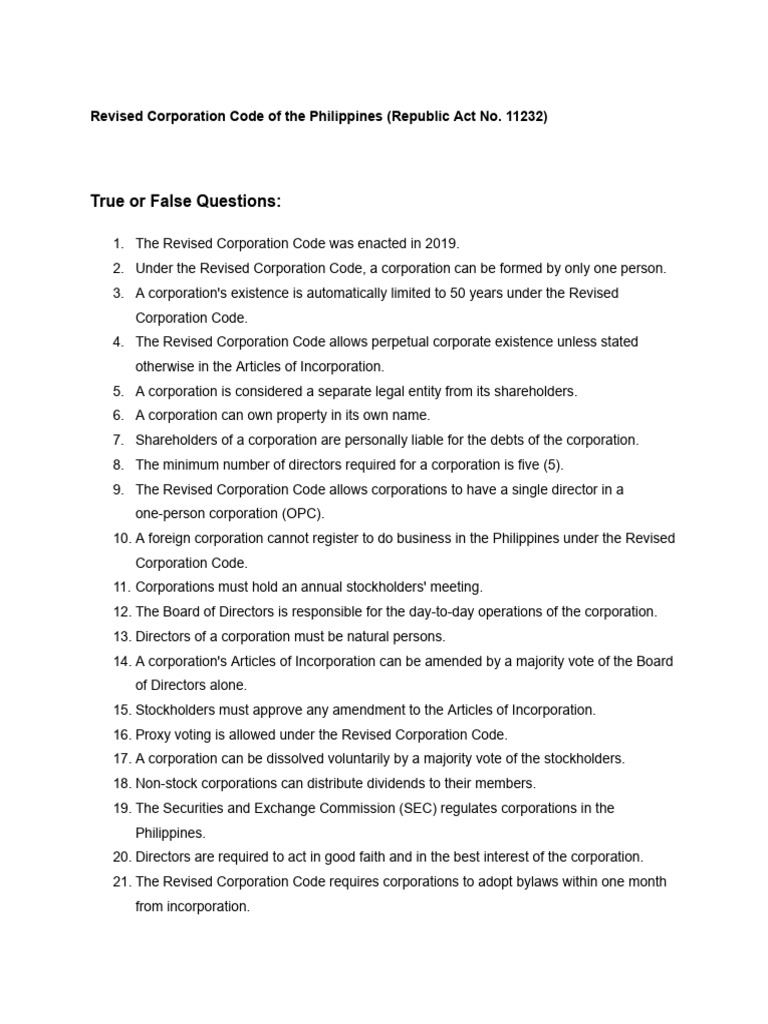 Revised Corporation Code Overview | PDF | Corporations | Shareholders