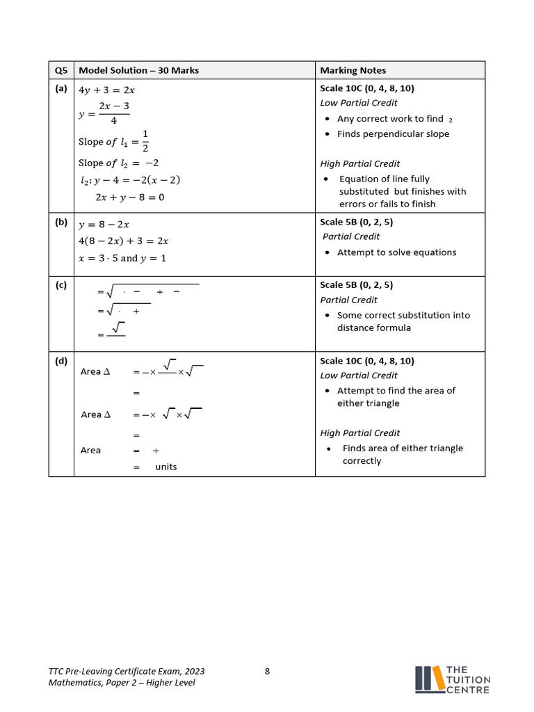 2-Ttc Maths Pre 2023 Paper 2 Marking Scheme q5 | PDF