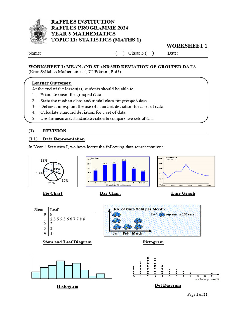 Statistics Worksheet: Mean & Standard Deviation | PDF | Standard ...