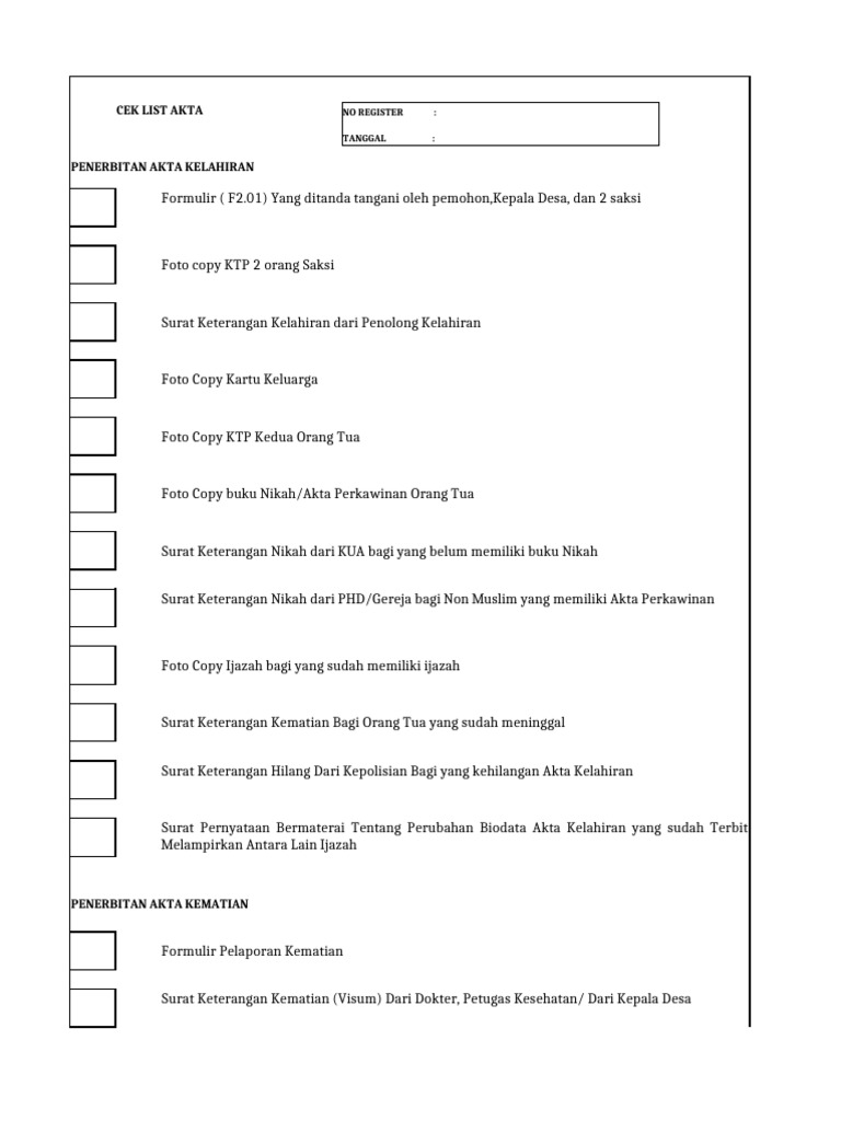 F-2.01 Formulir Permohonan Akte Kelahiran | PDF