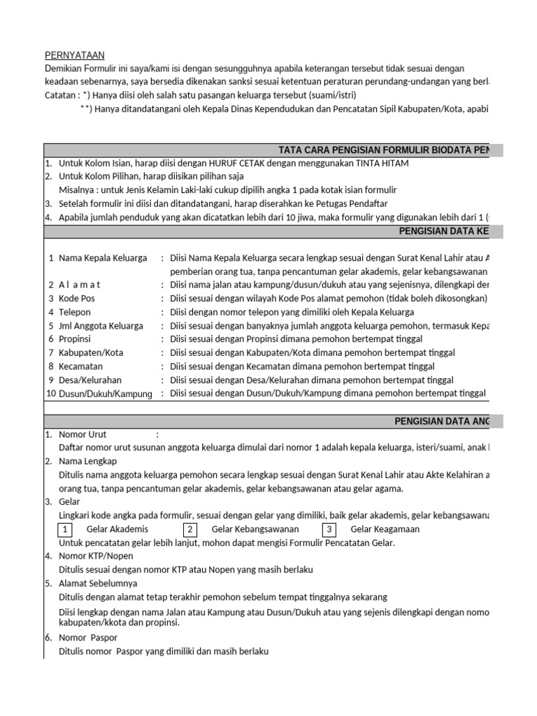 Panduan Pengisian Formulir KTP | PDF