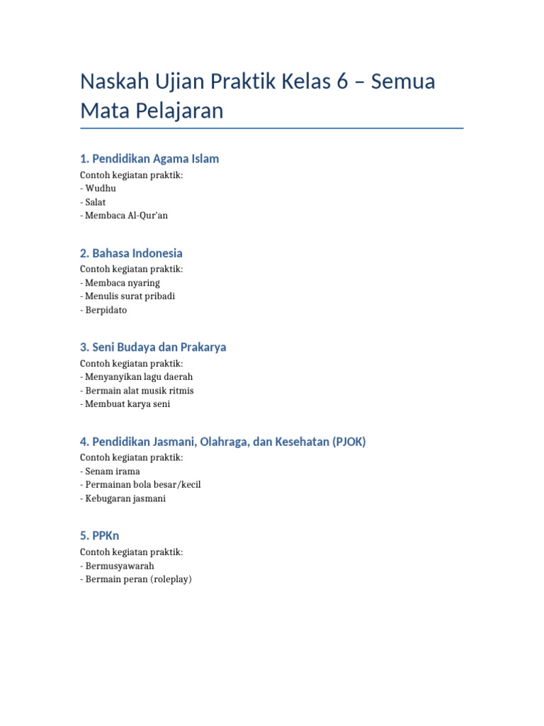 Naskah Ujian Praktek Kelas 6 | PDF