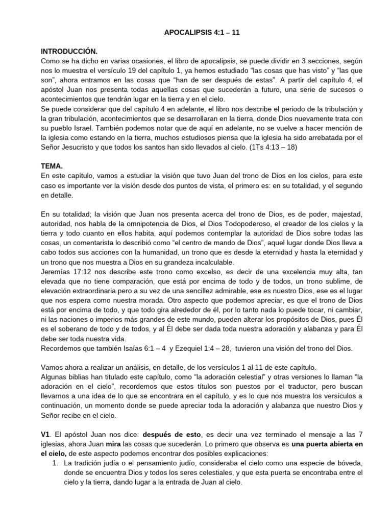 Apocalipsis 4 Del 1 Al 11 | PDF | Libro de revelación | Dios