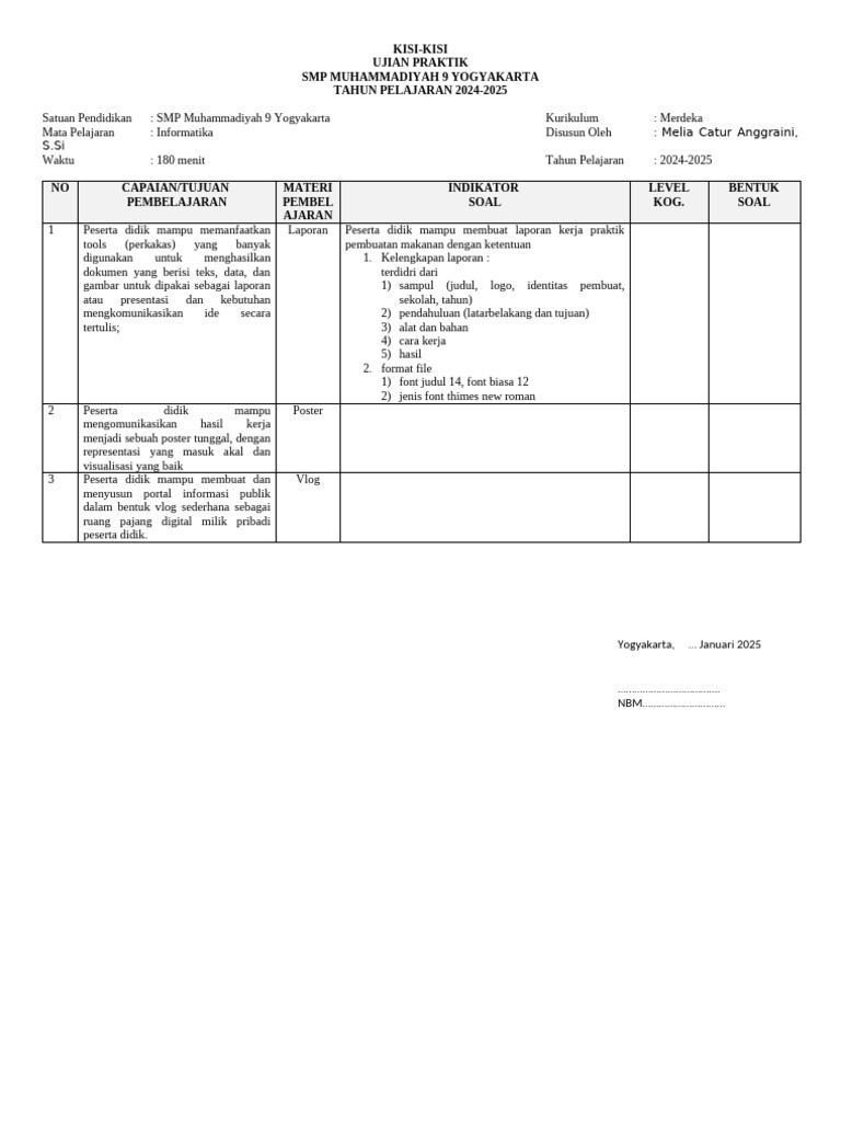 UPRAK 2024-2025 - TEMPLATE - KISI-KISI (Repaired) | PDF