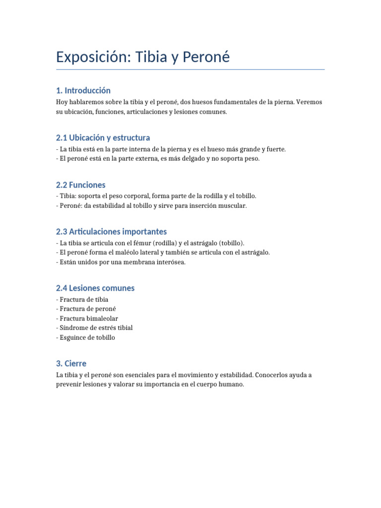Tibia y Peroné: Funciones y Lesiones | PDF