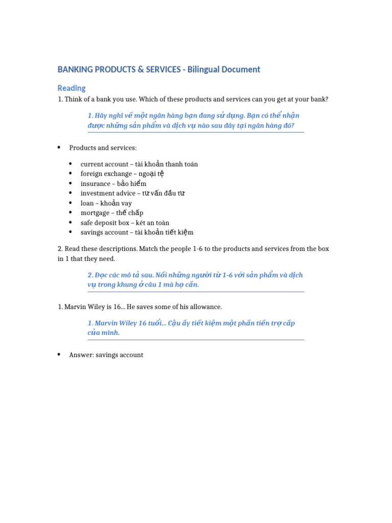 BANKING Bilingual With Answers | PDF