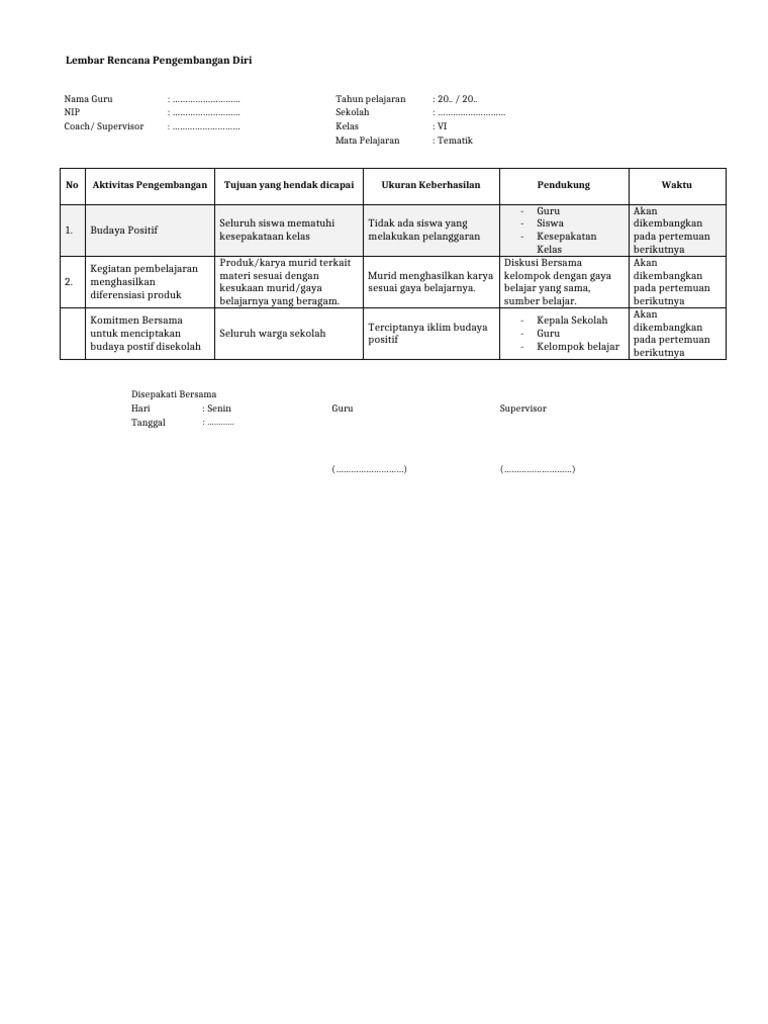 4_Lembar Rencana Pengembangan Diri | PDF