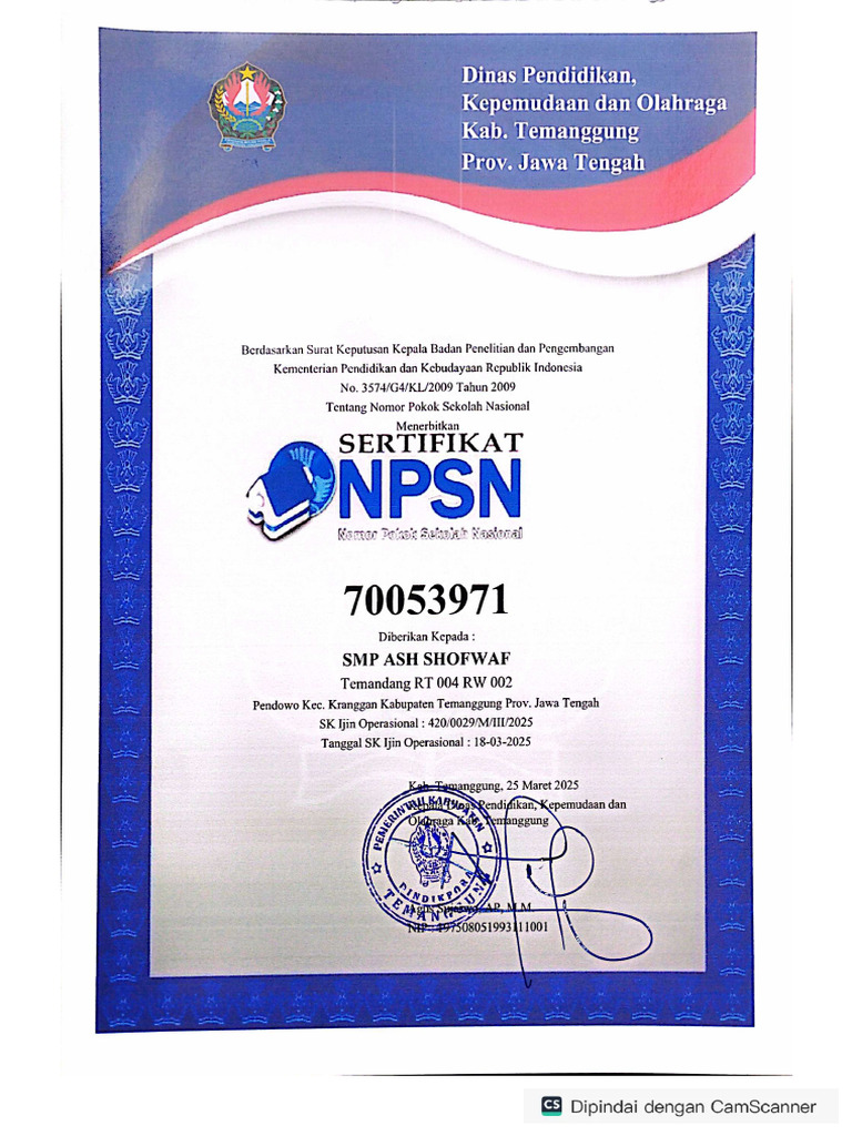 NPSN SMP Ash Shofwah | PDF