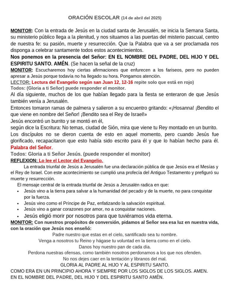 Oración Escolar 14 de Abril 2025 | PDF | Jesús | Contenido del Nuevo ...