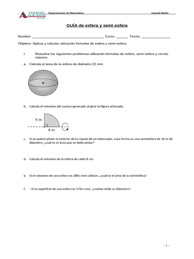 Guía Esfera y Semi Esfera | PDF | Pi | Esfera