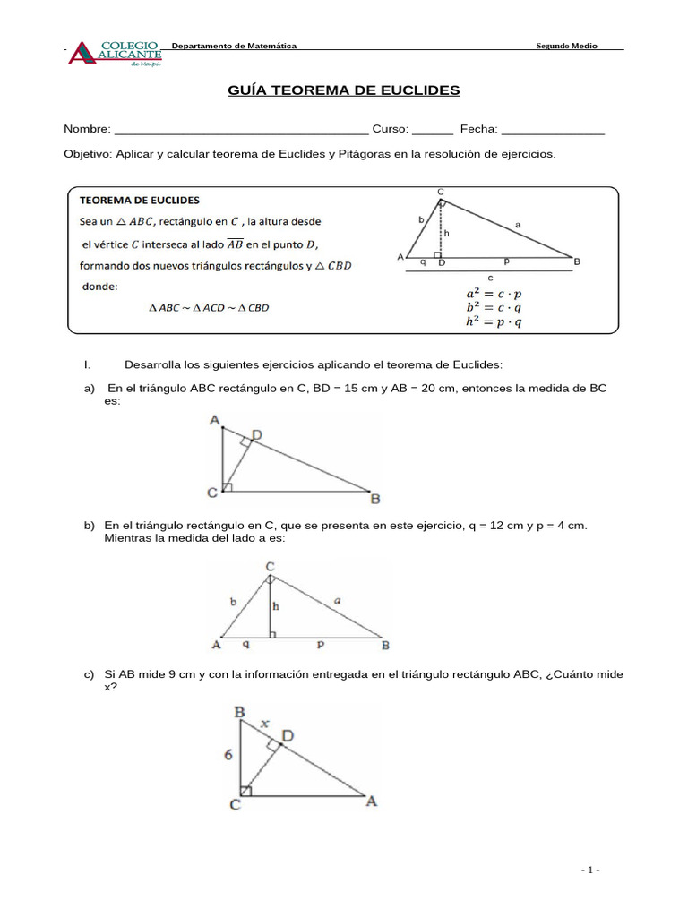 Guía T Euclides | PDF | Triángulo | Geometría triangular