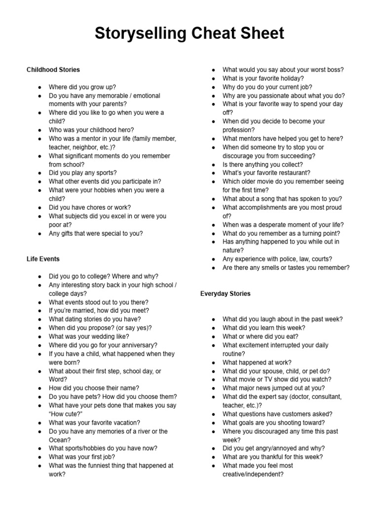 Story Cheat Sheet | PDF